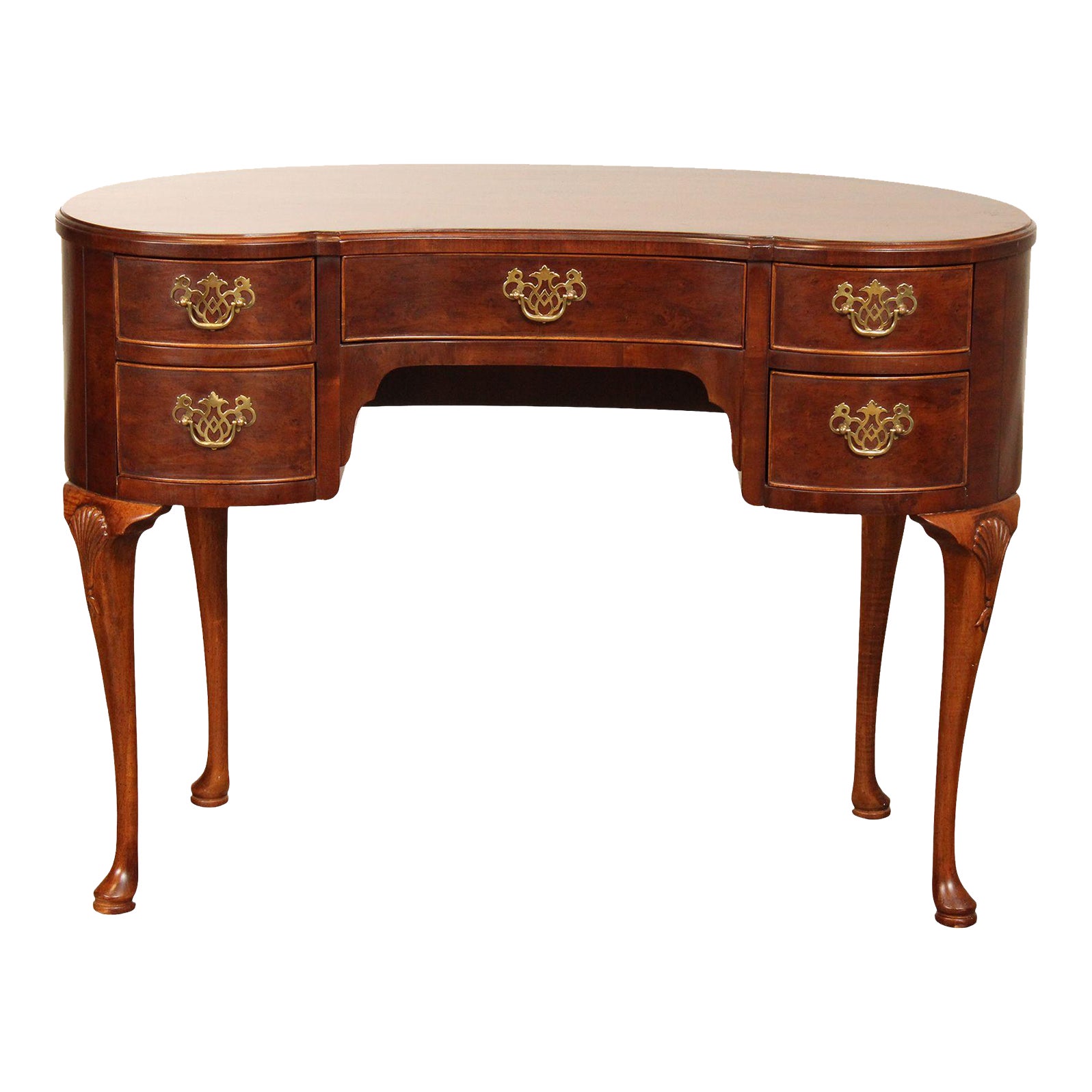 Henredon Queen Anne Style Burlwood Kidney Writing Desk | Chairish