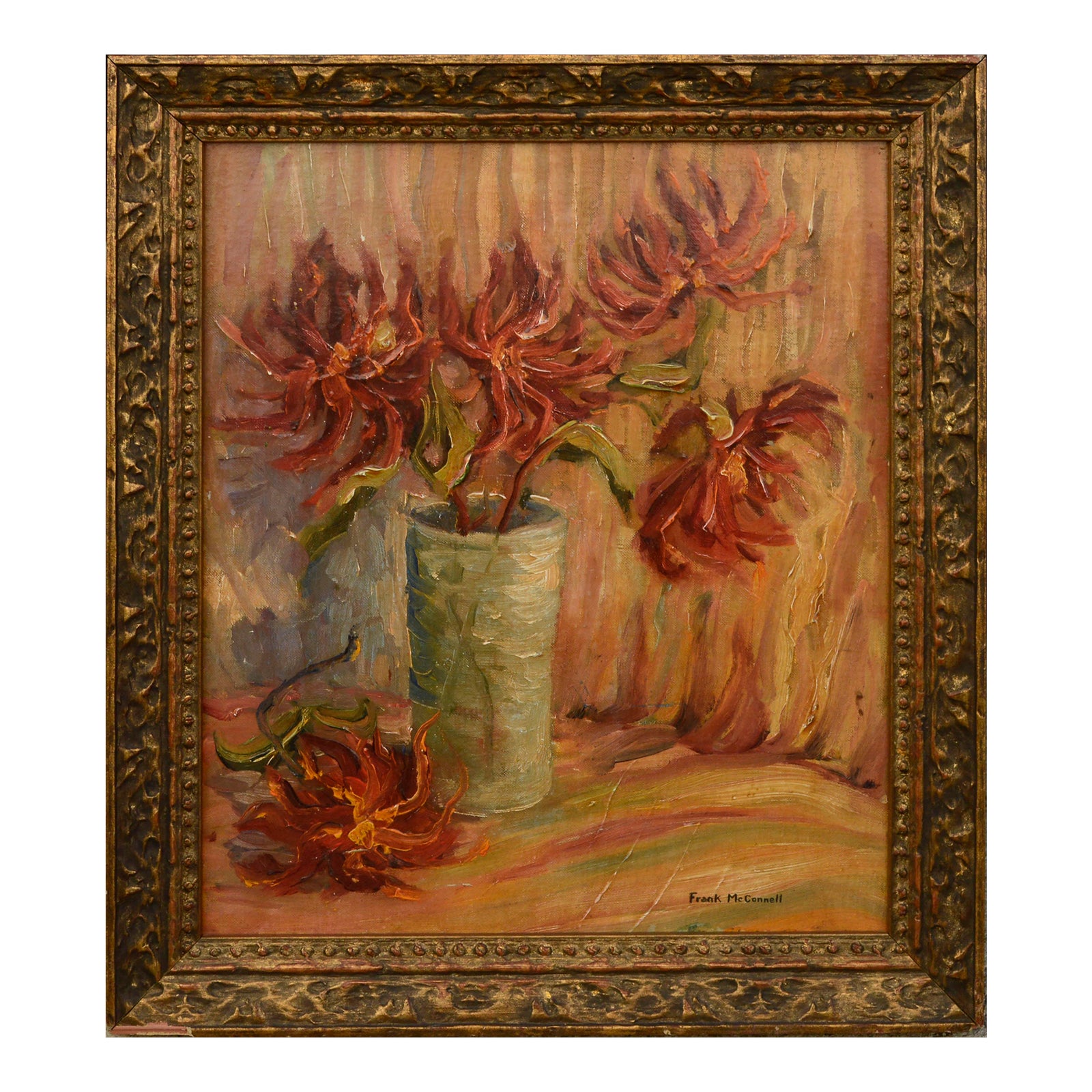 Mid Century Red Flowers Still-Life by Frank McConnell | Chairish