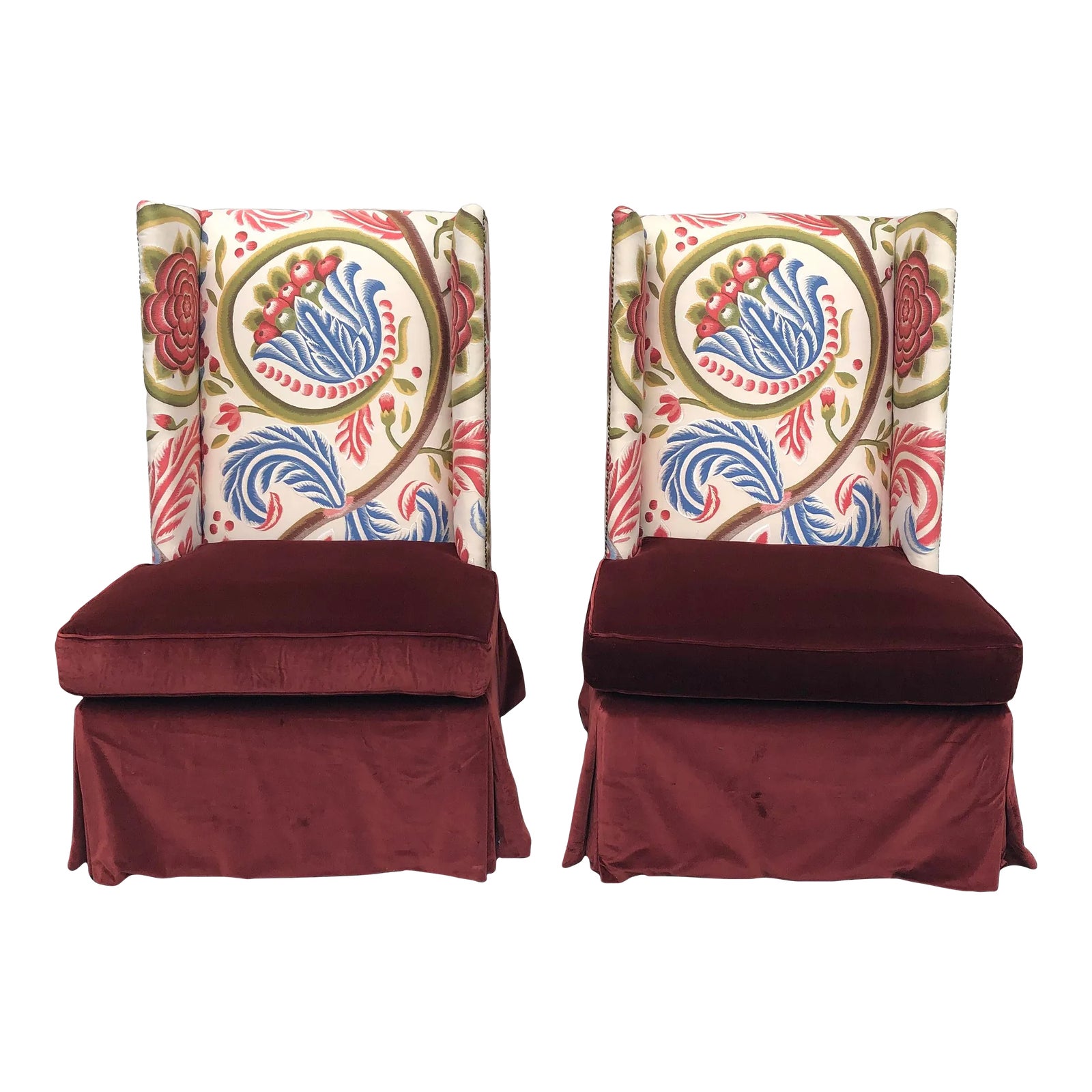 Pair of Custom Tall Wing Back Armless Chairs | Chairish