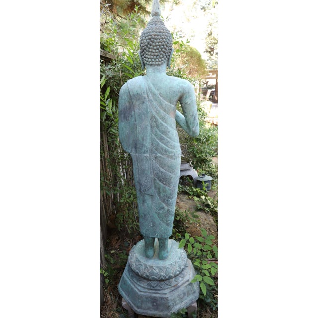 Large 60" Verdigris Green Patina Bronze Standing Buddha Statue | Chairish