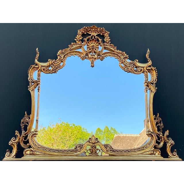 1980s French Louis XVI Baroque Rococo Style Wall Mirror in Gold Beech ...