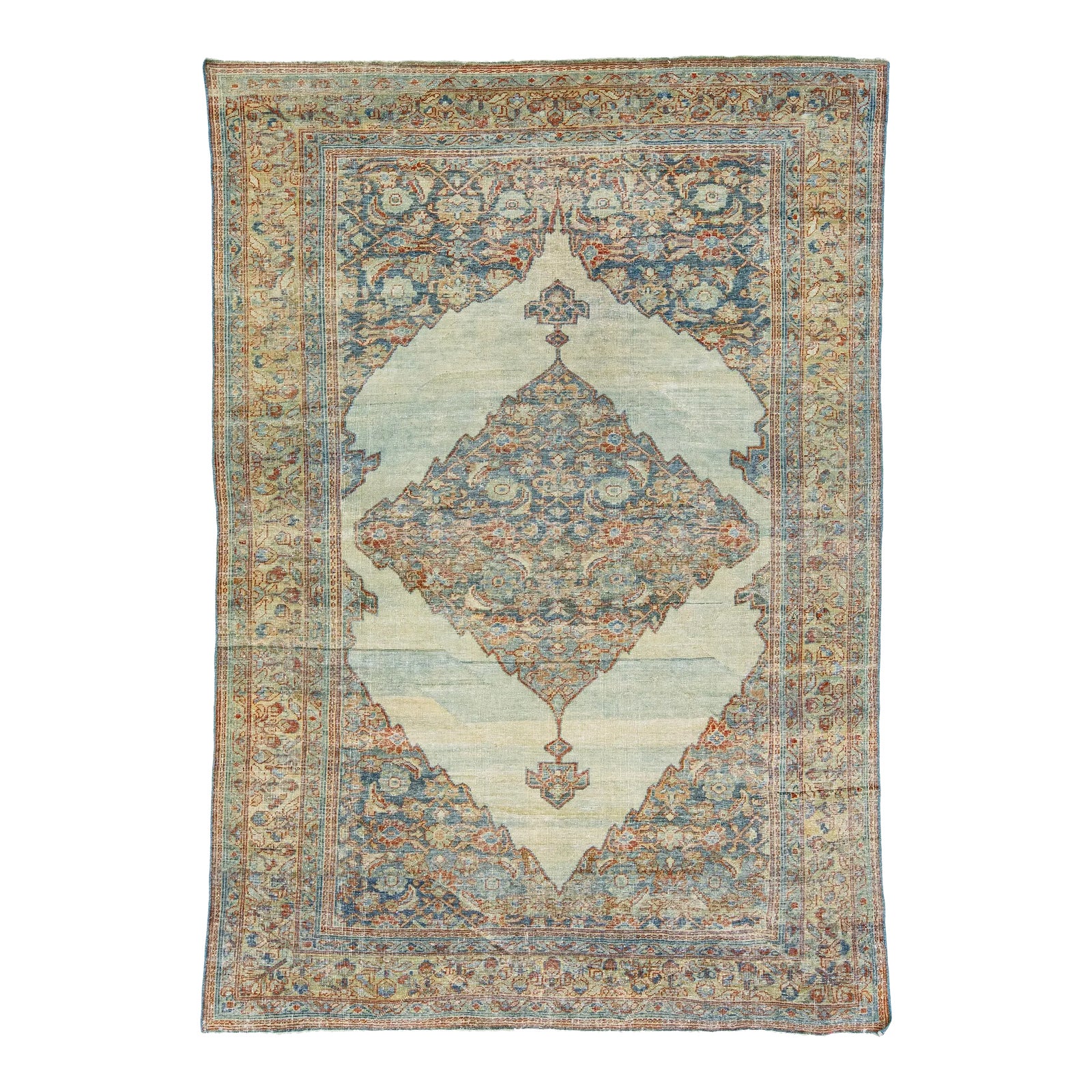 Blue Antique Mahal Handmade Wool Rug With Allover Pattern | Chairish