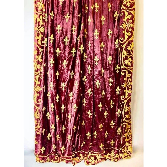 French Fleur De Lis Burgundy Velvet Zuber Paris Curtain - Drape | Chairish