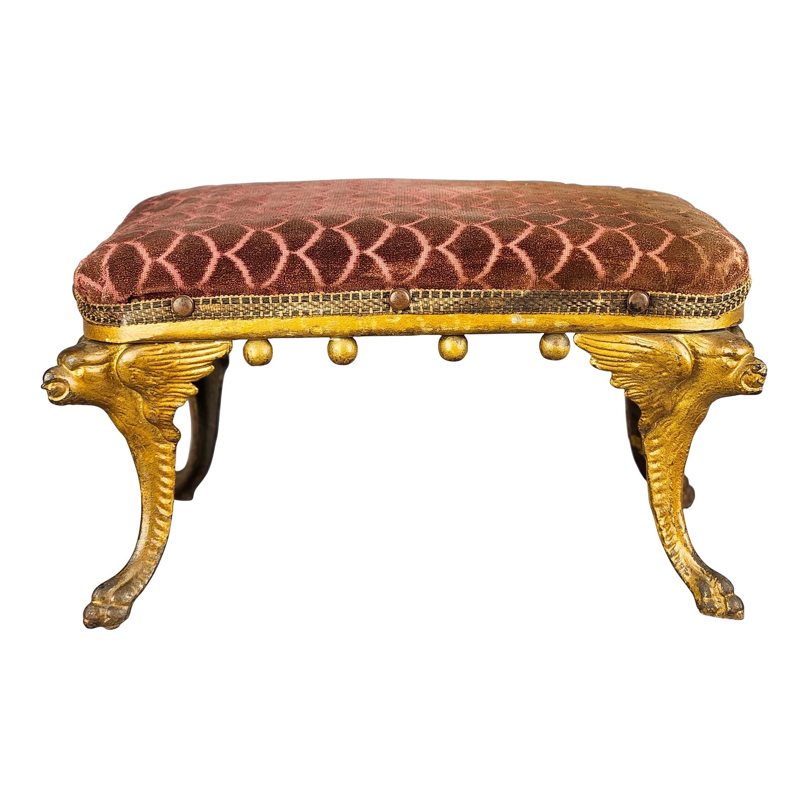 19th Century Footstool With Metal Griffin Mythical Dragon Feet | Chairish