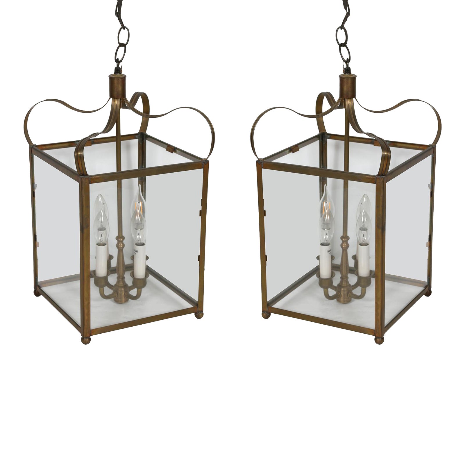 Pair of Vintage Brass Square Lanterns | Chairish