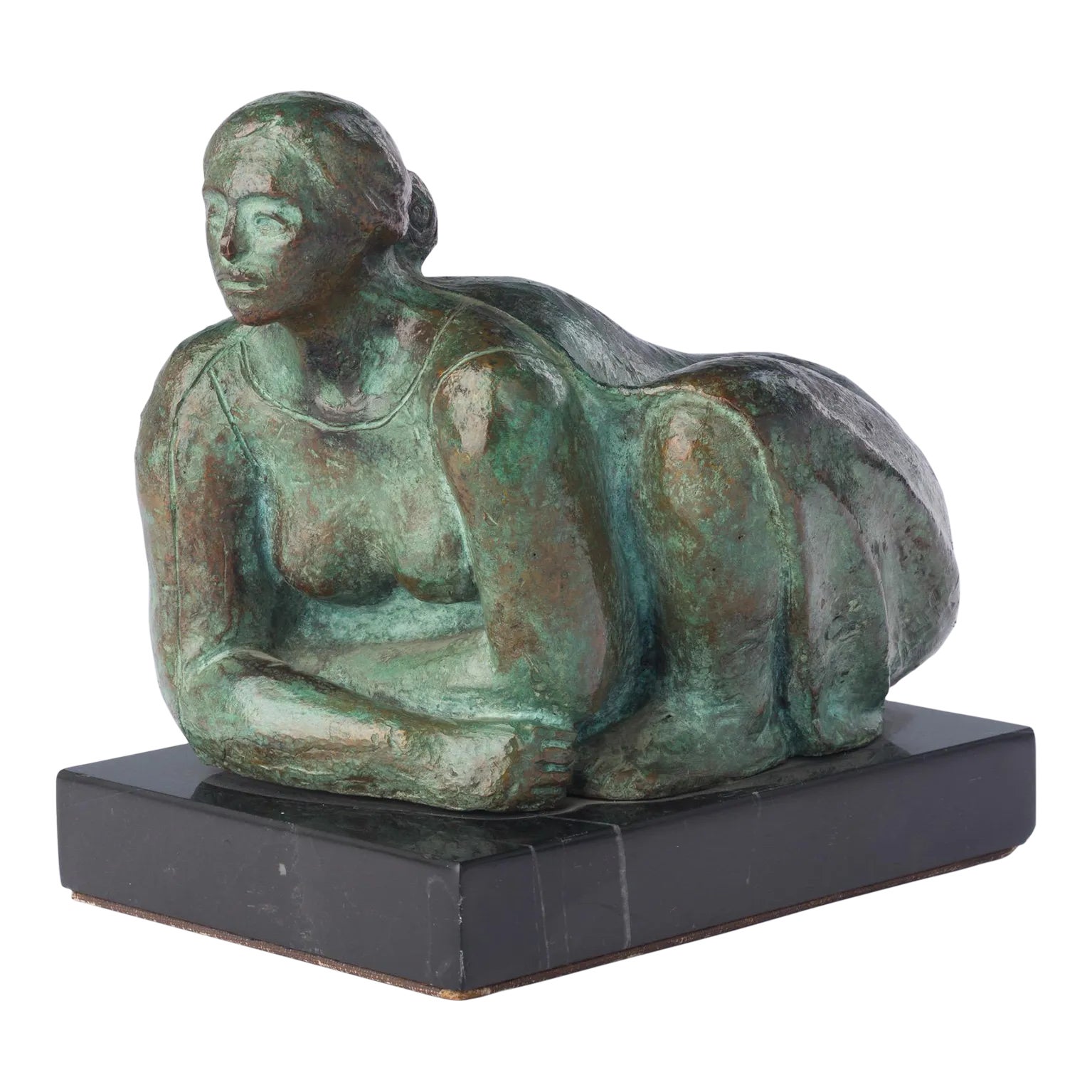 R. Medina (Mexico 20th Century) Bronze Sculpture of a Crouching Woman ...