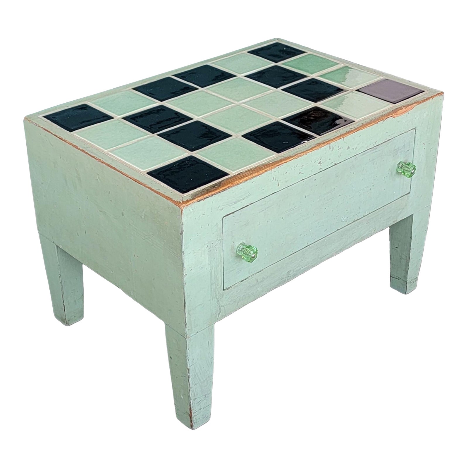 Vintage Farmhouse Chic Handmade Small Green Side Table | Chairish