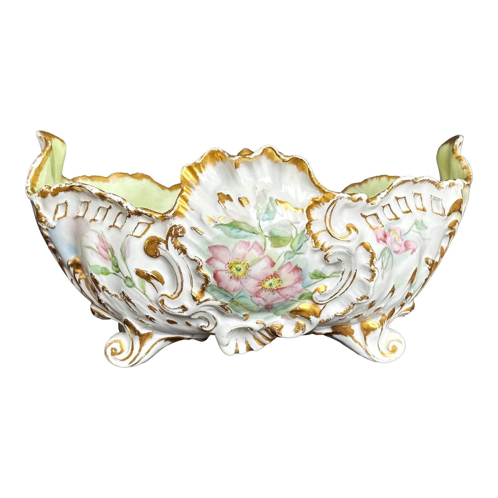 Antique French Porcelain Centerpiece Bowl, Hand-Painted Roses, 1895 ...