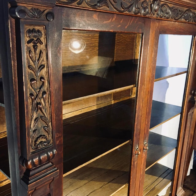 Elizabethan Revival Oak Bookcase or China Cabinet Circa 1910 | Chairish
