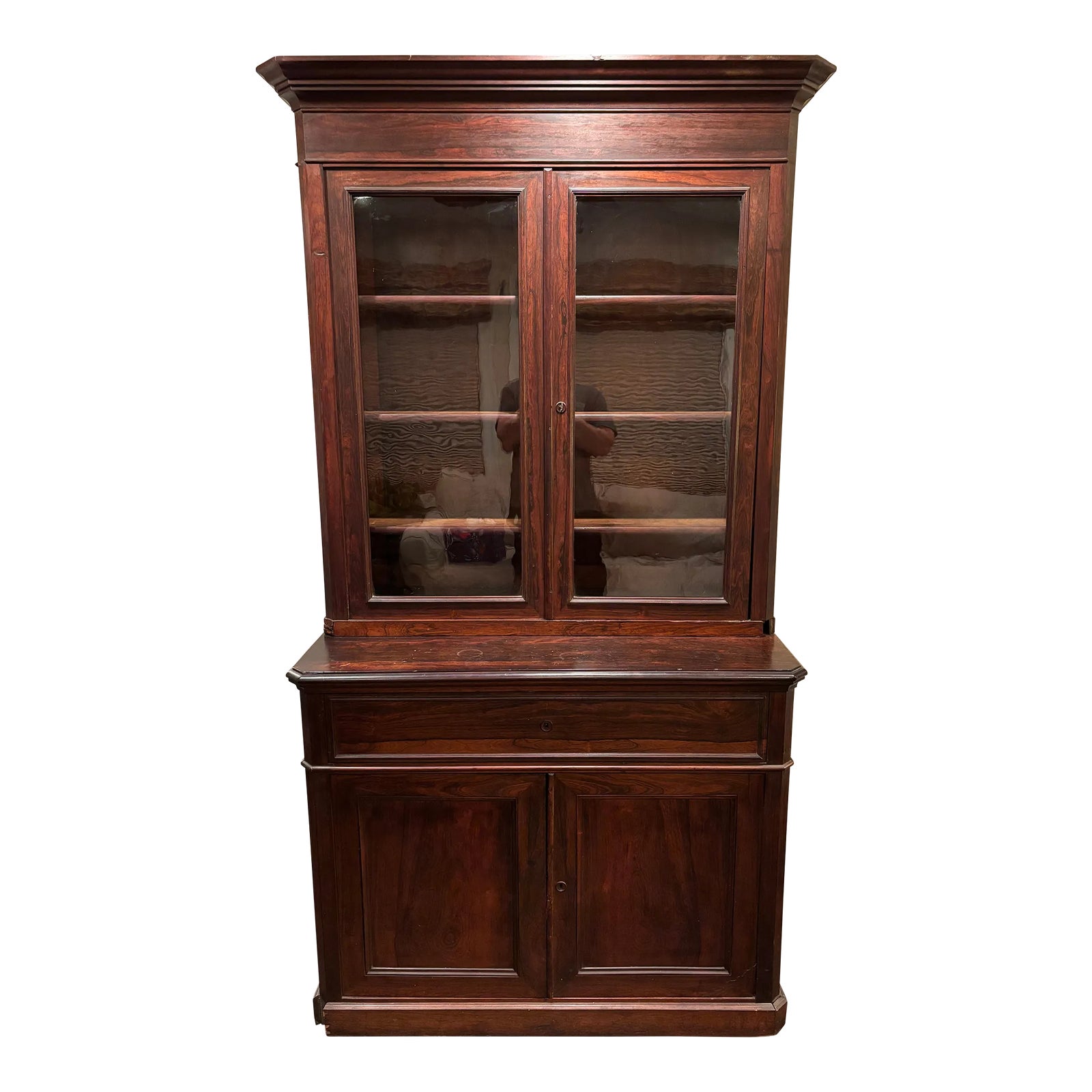 Antique Fold Out Desk Secretaire Bookcase Glass Door Hutch Victorian ...