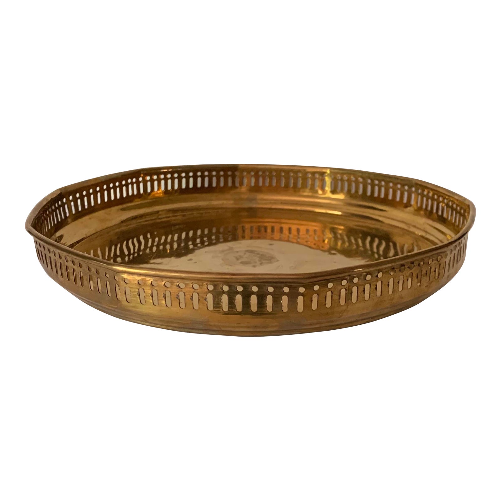 Mid Century Brass Decagon Shaped Gallery Tray | Chairish