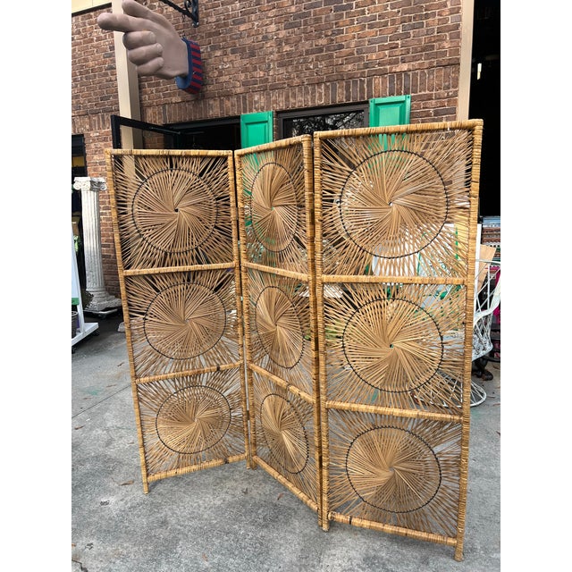 Vintage Wicker Detailed Boho Screen | Chairish