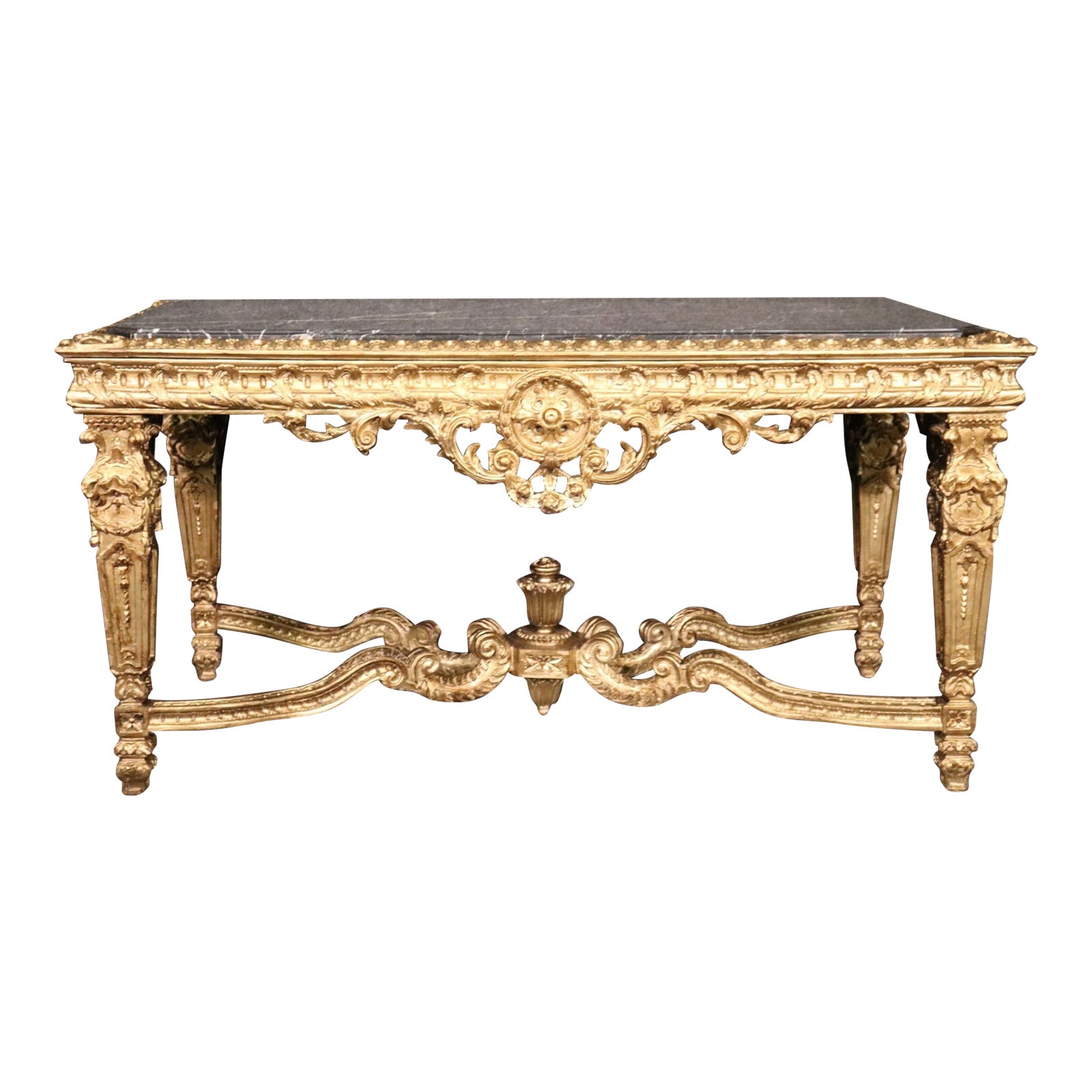19th Century French Louis XIV Rococo Giltwood Hand Carved Table ...