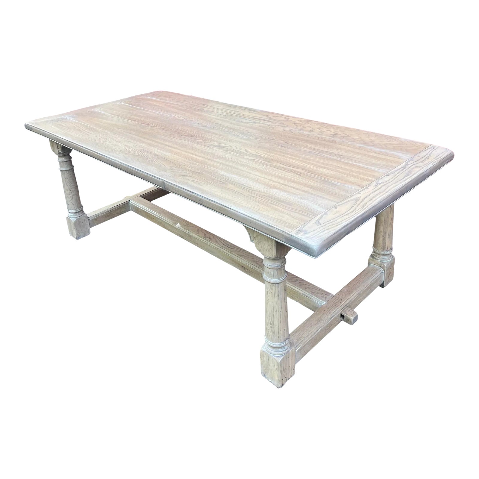 French Farmhouse Bleached Oak Weathered Whitewashed Dining Table ...