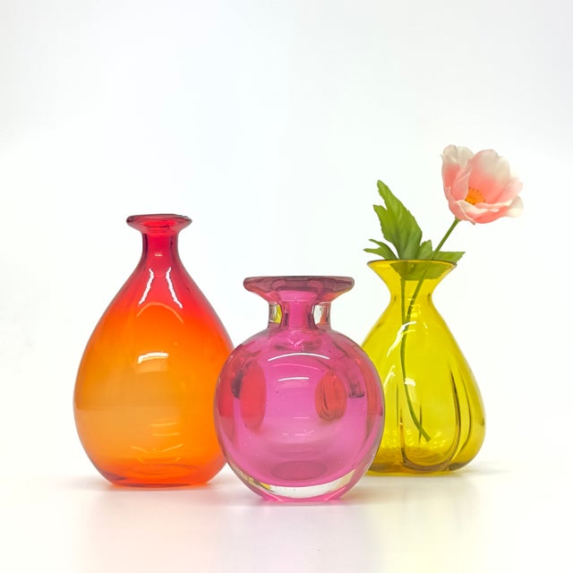 Vintage Brightly Colored Art Glass Vase Curation - Group of 3 | Chairish
