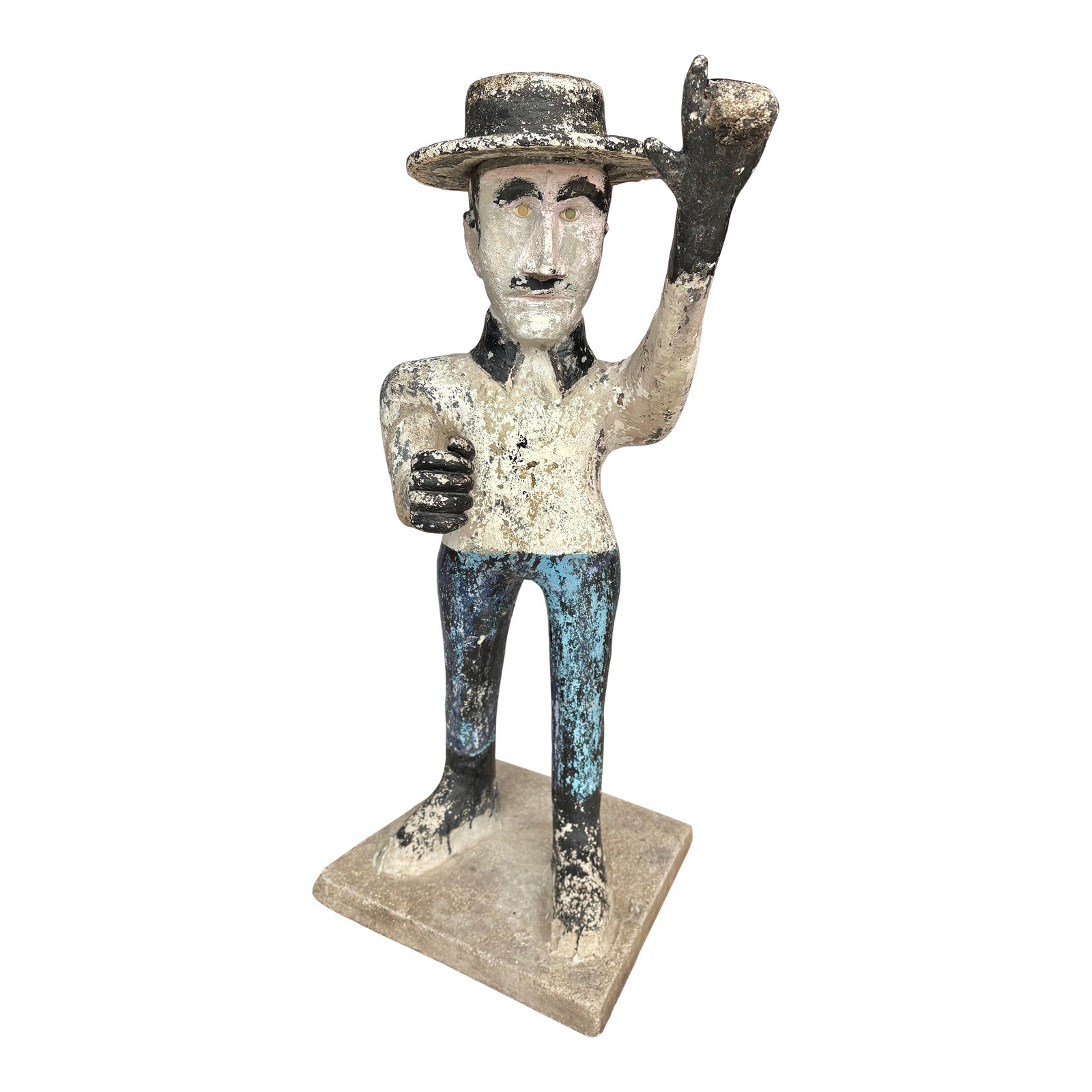 Early 20th Century French Concrete Man Garden Statue | Chairish
