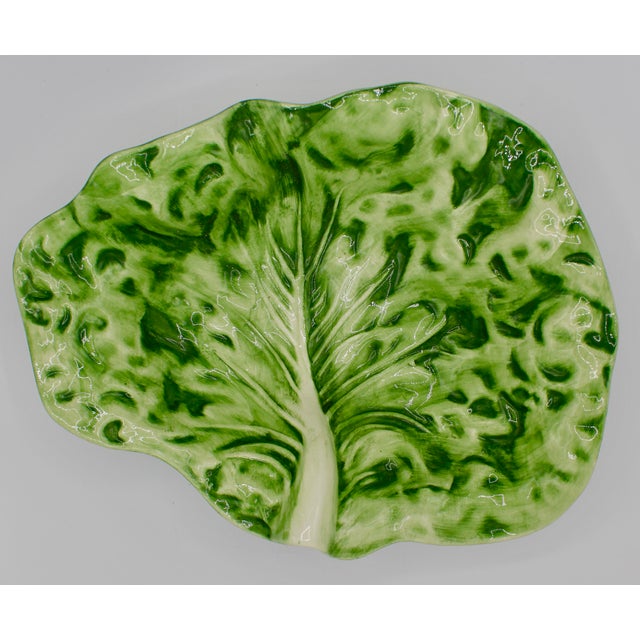 Large Ceramic Green Cabbage Leaf Serving Bowl | Chairish