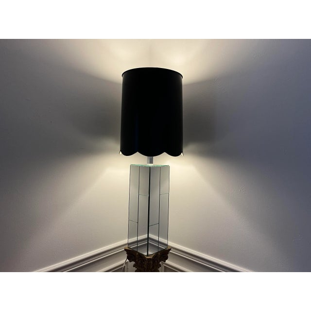 Oversize 1970s Hollywood Regency Mirrored Lamp & Shade | Chairish