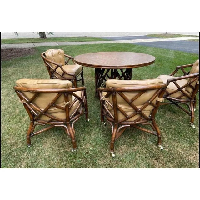 Mid 20th Century Bamboo Dining/Game Table & Chairs by Ficks Reed- 5 ...