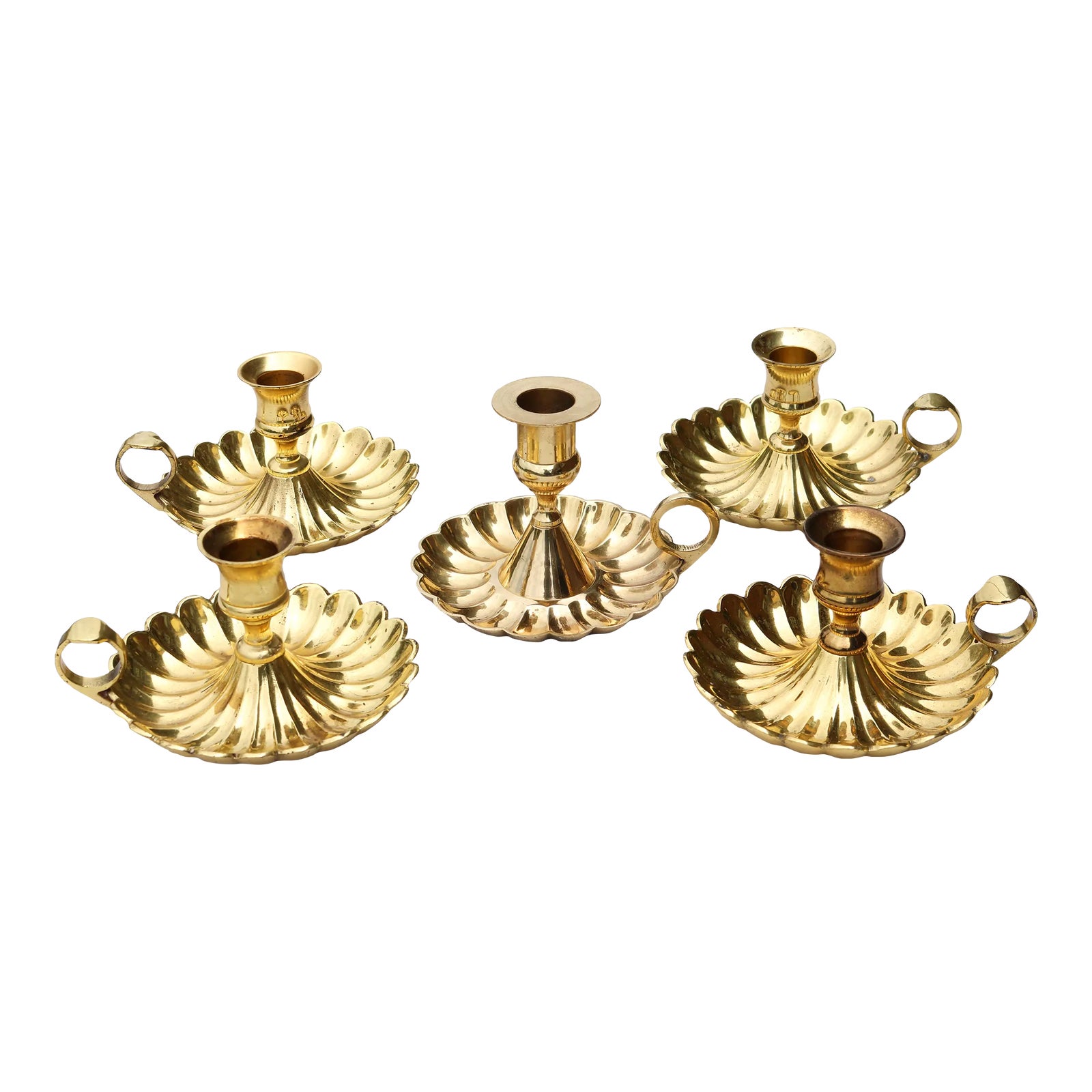 Set of 5 Vintage Art Deco Scalloped Brass Candlestick Holders With Drip ...
