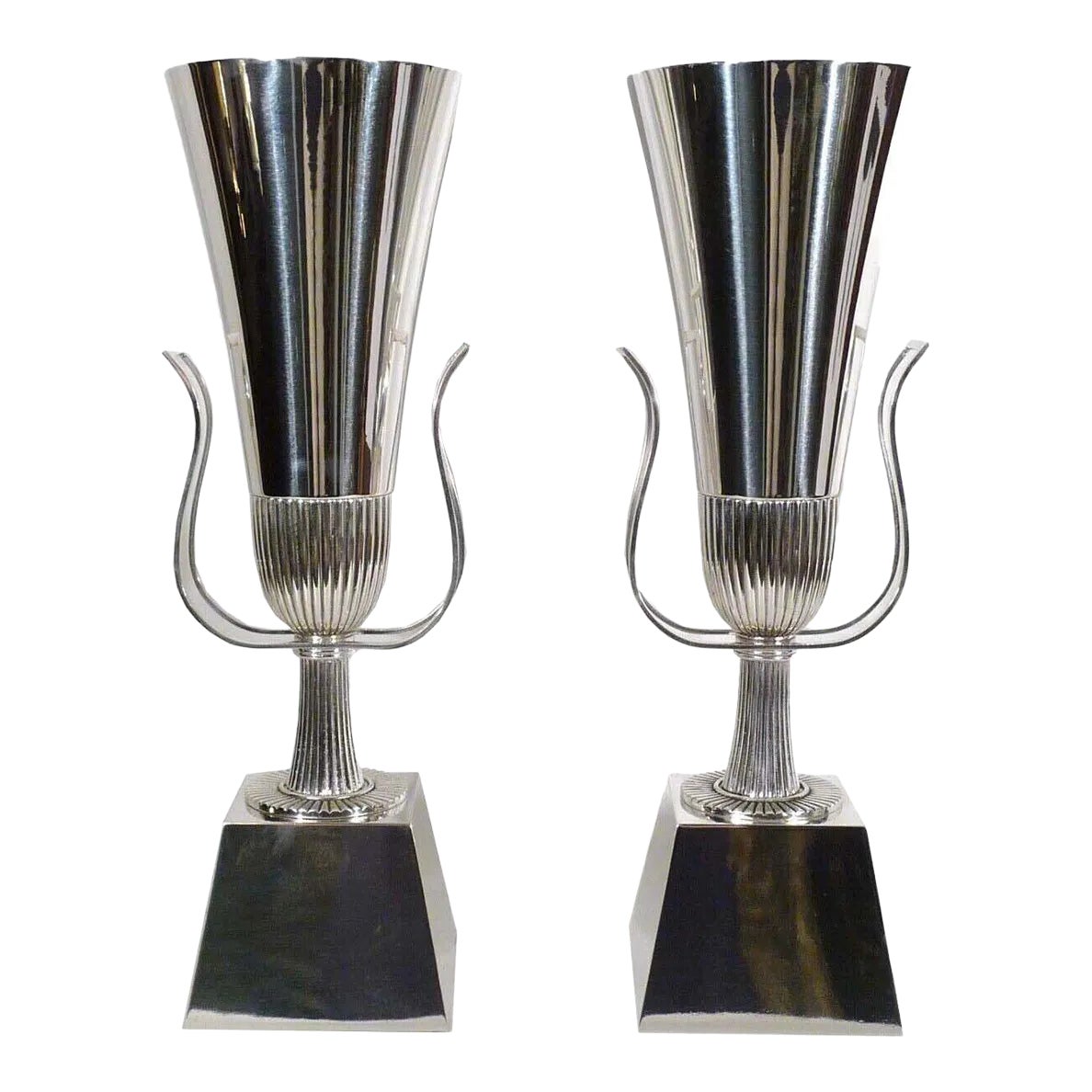 Mid Century Tommi Parzinger Lightolier Silver Plated Torchiere Lamps ...