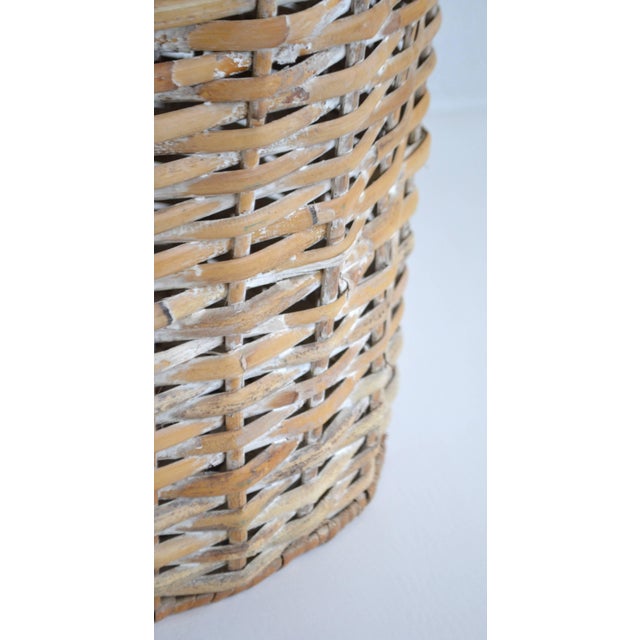 Sculptural Whitewashed Woven Rattan Basket | Chairish