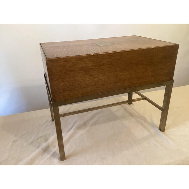 Vintage Campaign Style Oak Box on Stand | Chairish