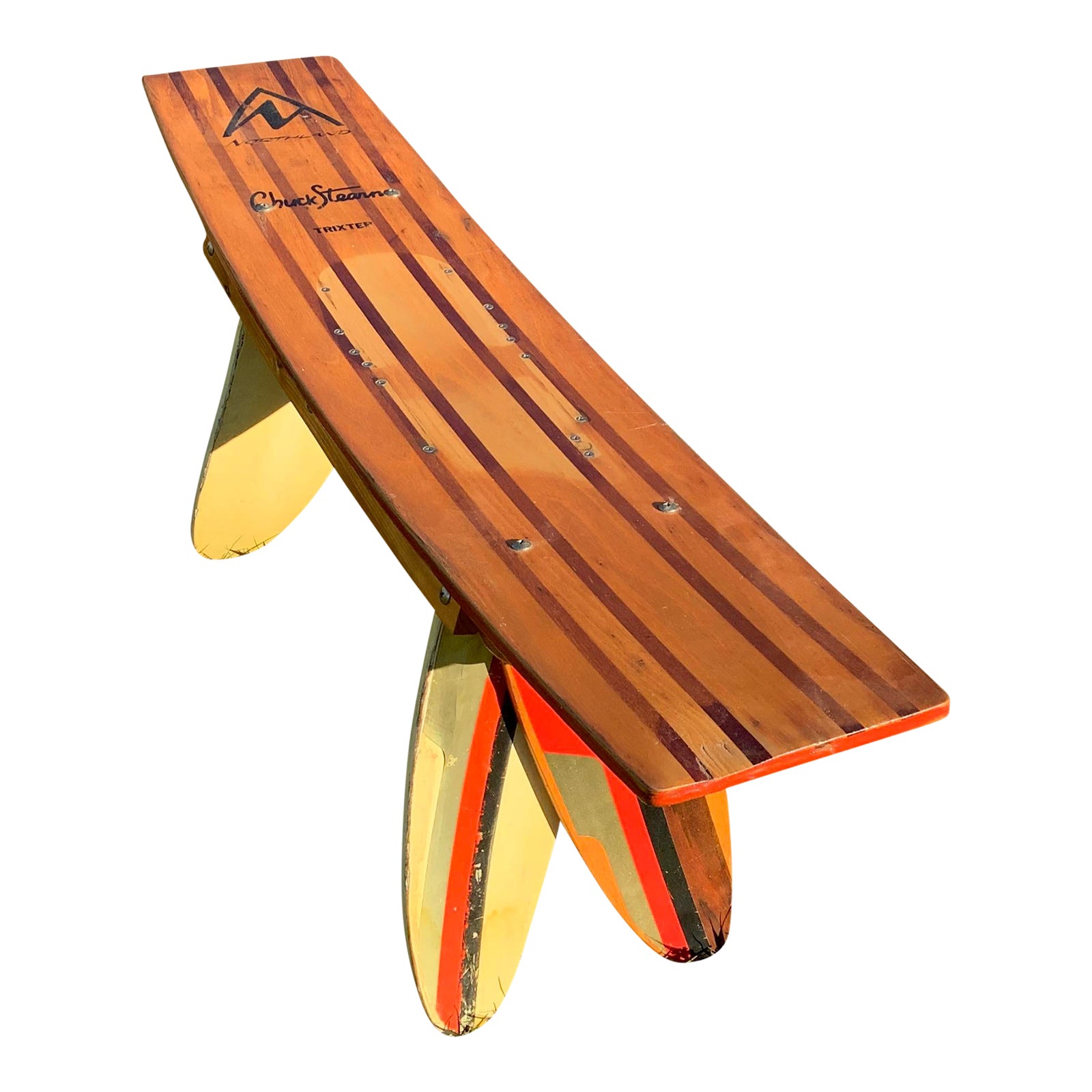 1960s Vintage Pinstripe Water Ski Bench | Chairish