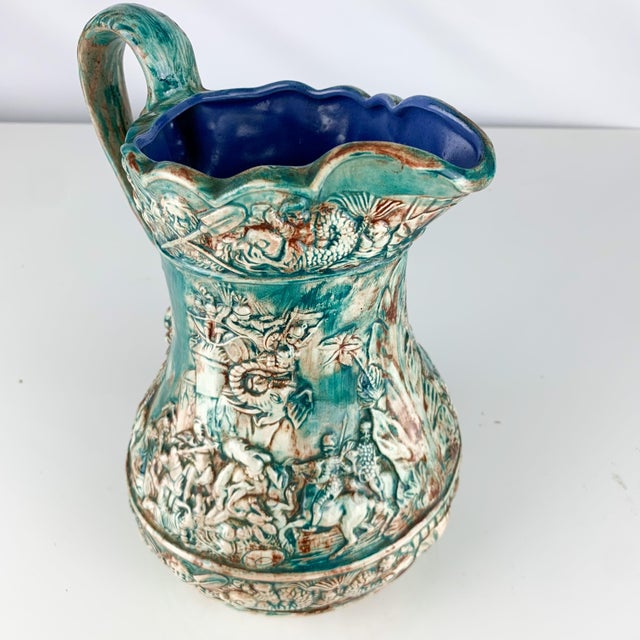 Vintage Early 20th Century War Pitcher Blue Embossed Greek Warriors on ...