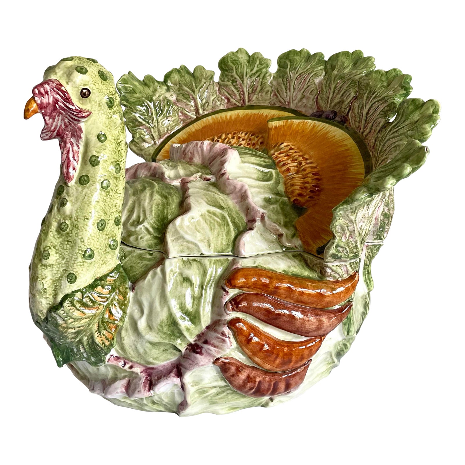 1980's Vietri Italian Ceramic Majolica Figurative Turkey Tureen | Chairish