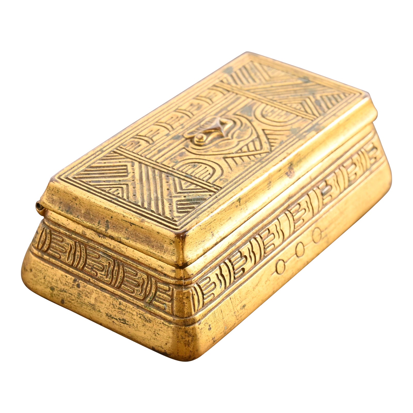 Tiffany Studios New York American Indian Bronze Doré Box | Chairish