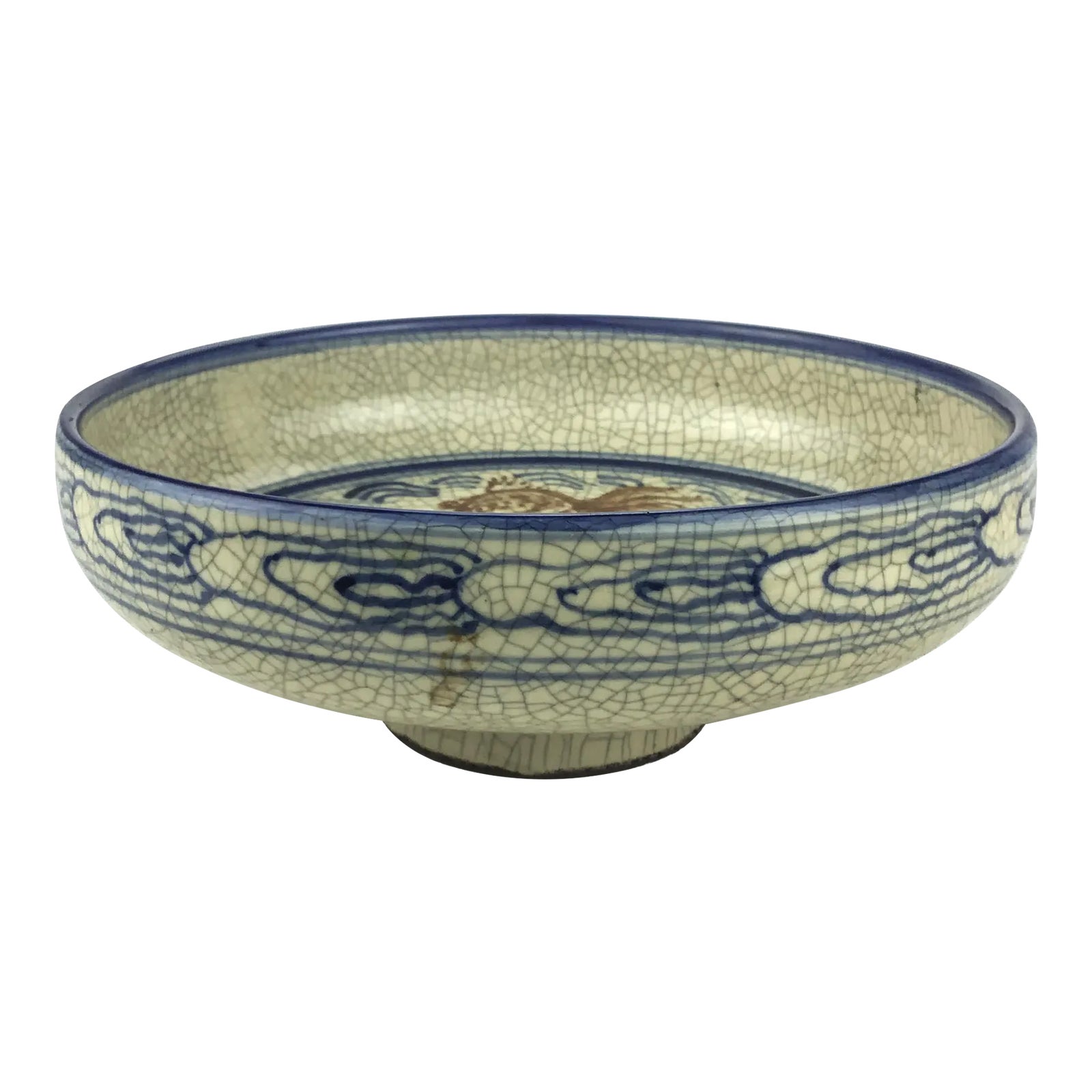 Rare Asian Crackle Finished Ceramic Clay Pottery Bowl Goldfish Swimming ...