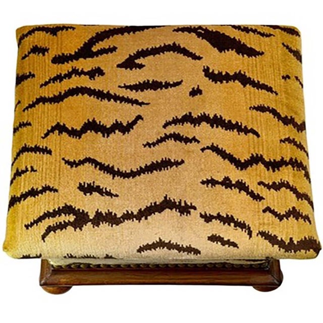 19th Century English Mahogany Upholstered Stool With Flared Form | Chairish