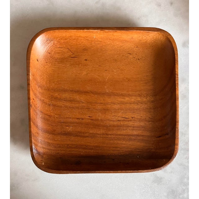 Set of 7 Vintage Square Monkeypod Wood Plates | Chairish