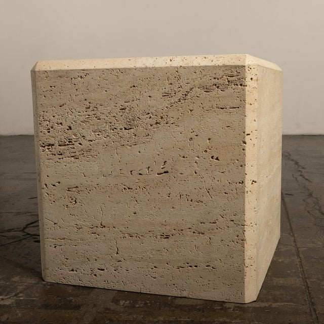 1980s Travertine Marble Stone Cube Side End Accent Table | Chairish