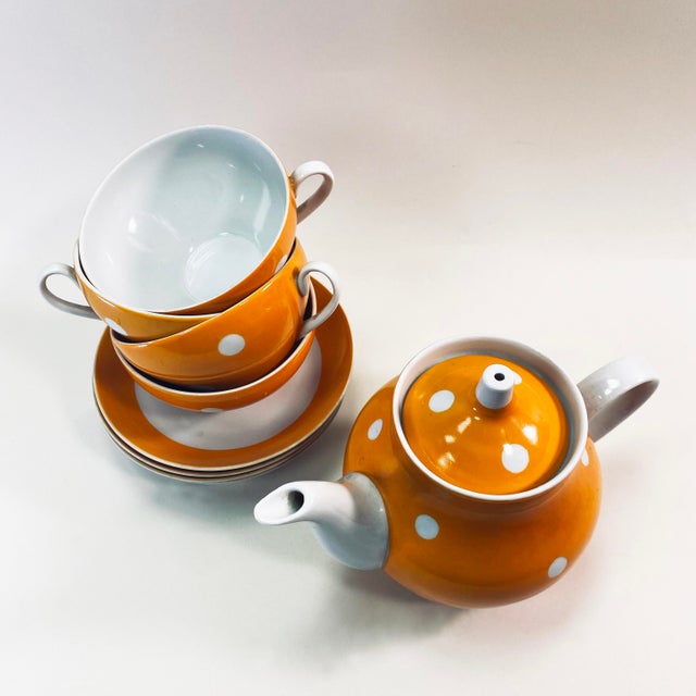 Vintage 1950s Soviet Mid-Century Modern Dulevo Orange Polka Dot Tea ...