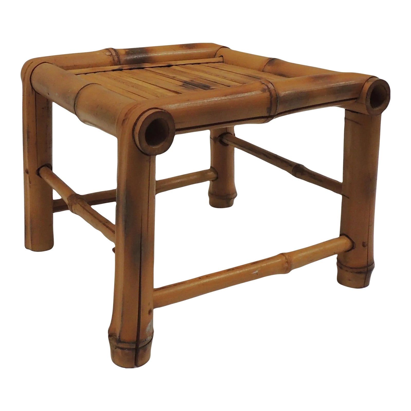 Vintage Petite Square Bamboo Asian Display Stand | Chairish