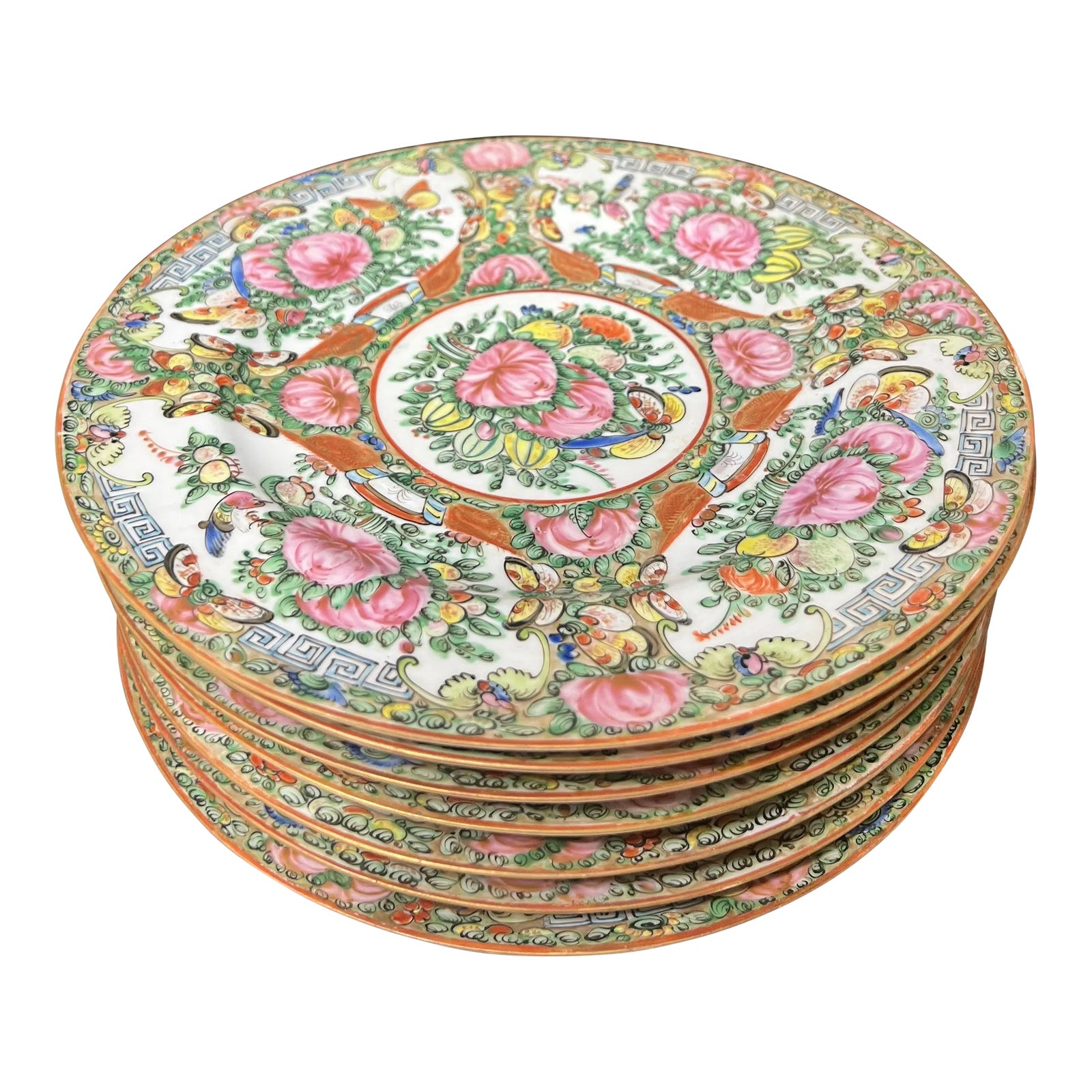 1940s Early 20th Century Rose Medallion Dinner Plates- Set of 7 | Chairish