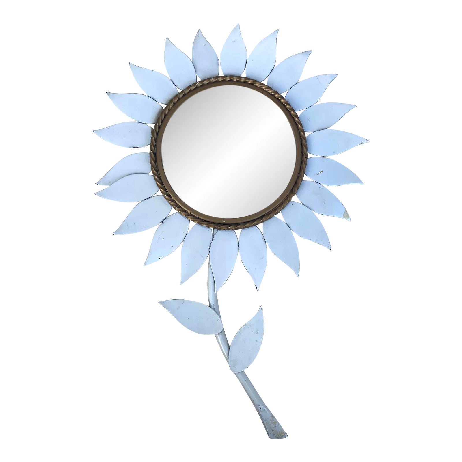 French White Metal Flower Mirror, Circa 1960 | Chairish