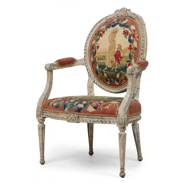 Swedish Neo-Classic Painted Tapestry Upholstered Armchairs - a Pair ...