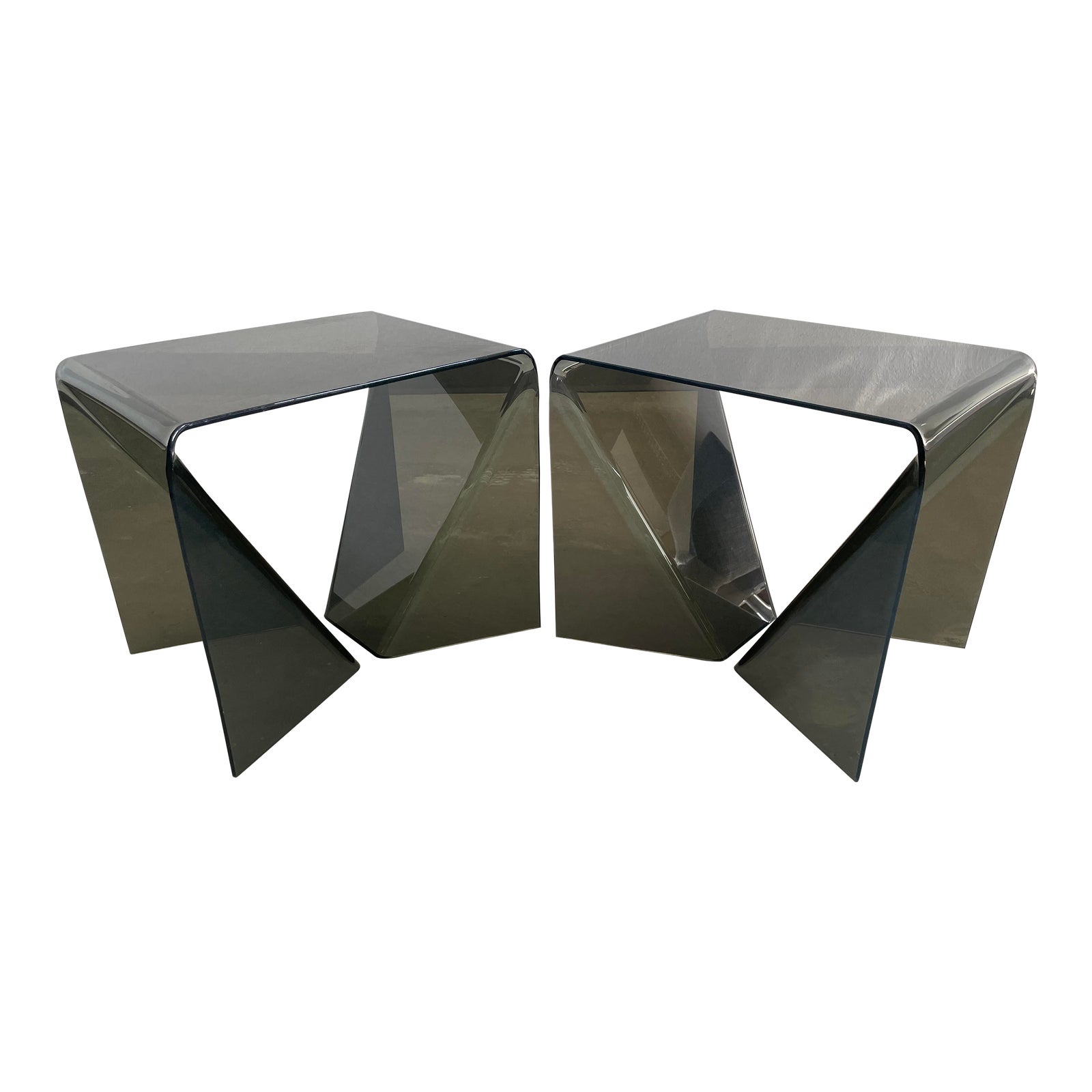 1960’s Neal Small Smoke Lucite "Origami" Tables - a Pair | Chairish