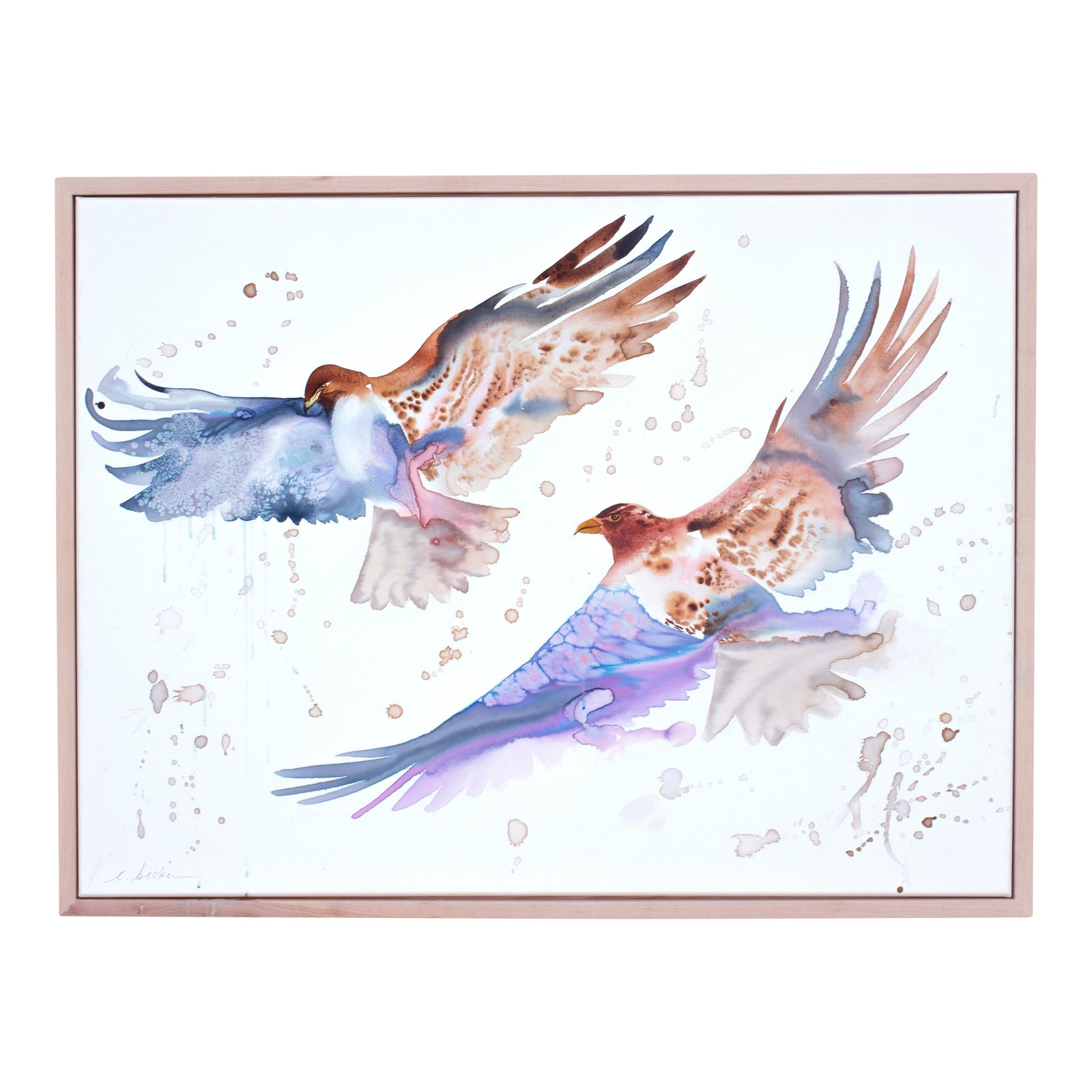"Hawks in Flight" Contemporary Original Flying Birds Watercolor ...