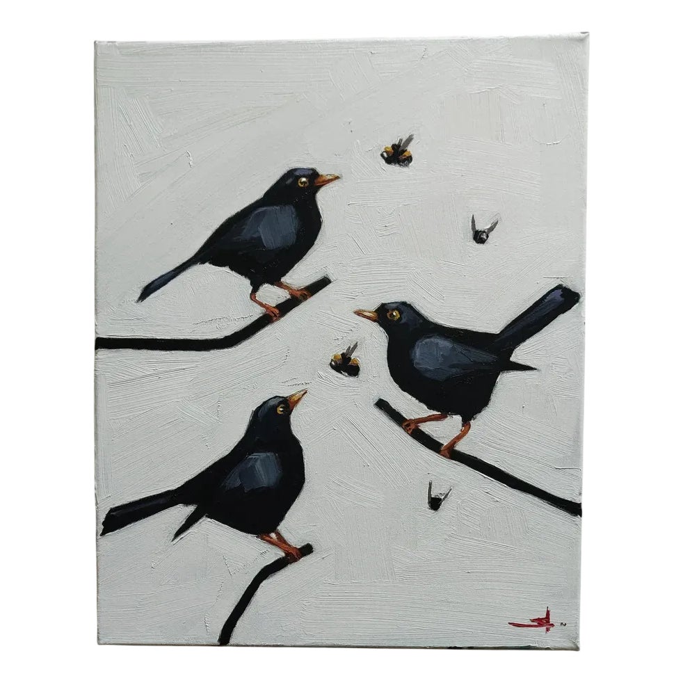 Vivek Mandalia, Black Birds, Oil on Canvas | Chairish