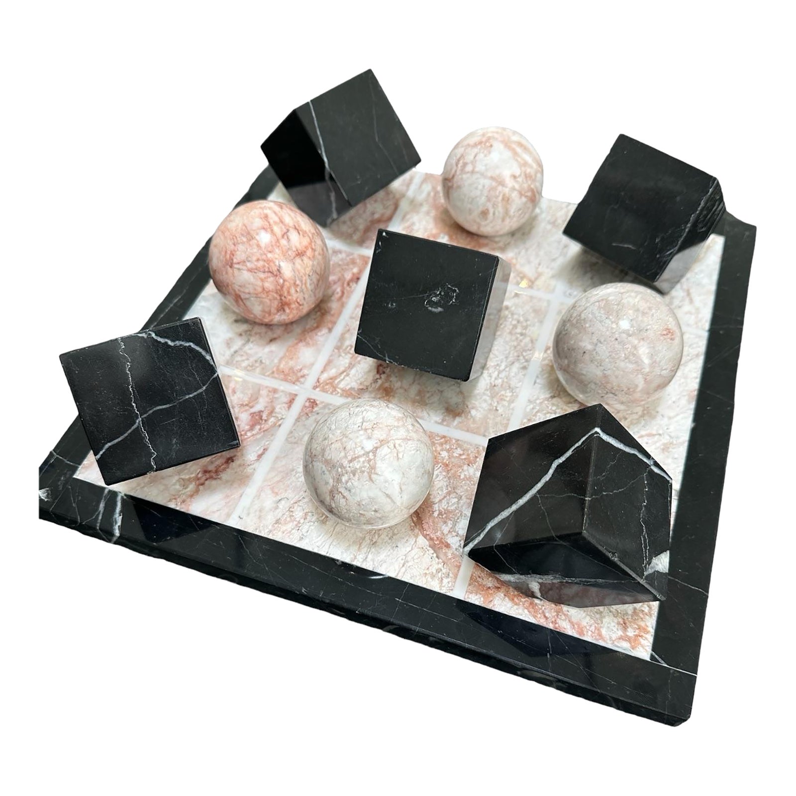 Handmade Tic Tac Toe Black & Rose Marble Set- 10 Pieces | Chairish