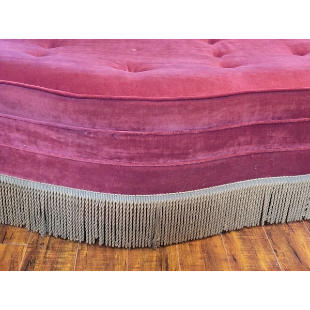 Hollywood Regency Extra Large Tufted Red Velvet Ottomon | Chairish