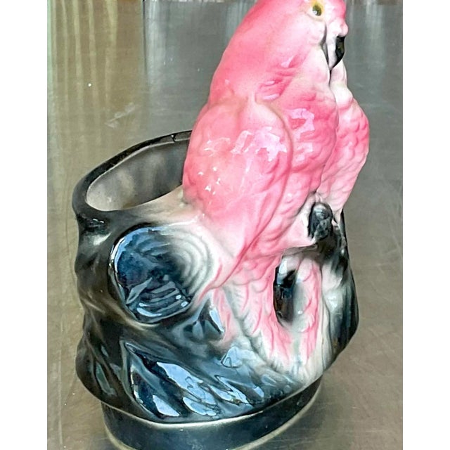 Vintage Boho Glazed Ceramic Parakeet Planter | Chairish
