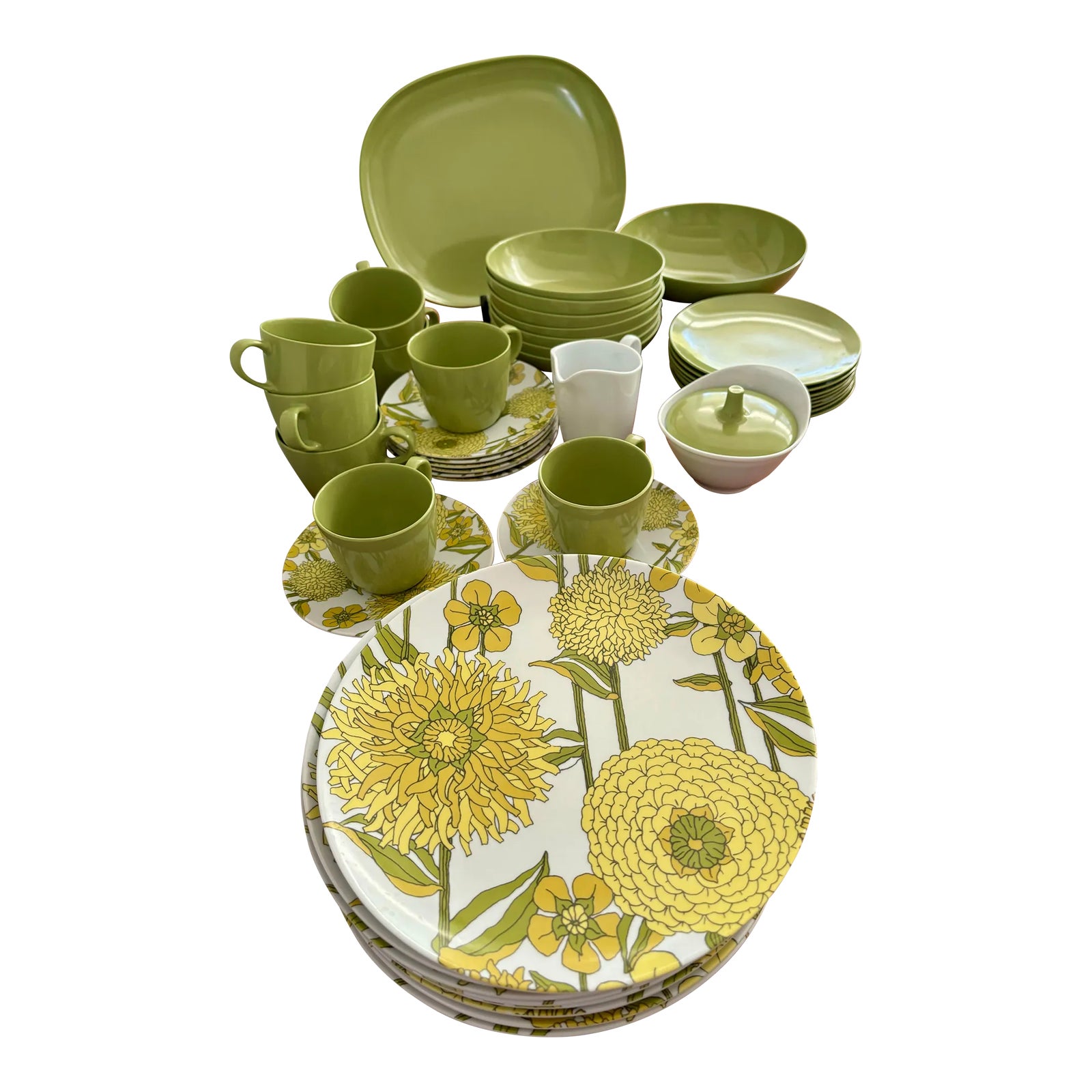 1960s Vintage Texas Ware Chrysanthemum Melamine Dinnerware Set- 35 ...
