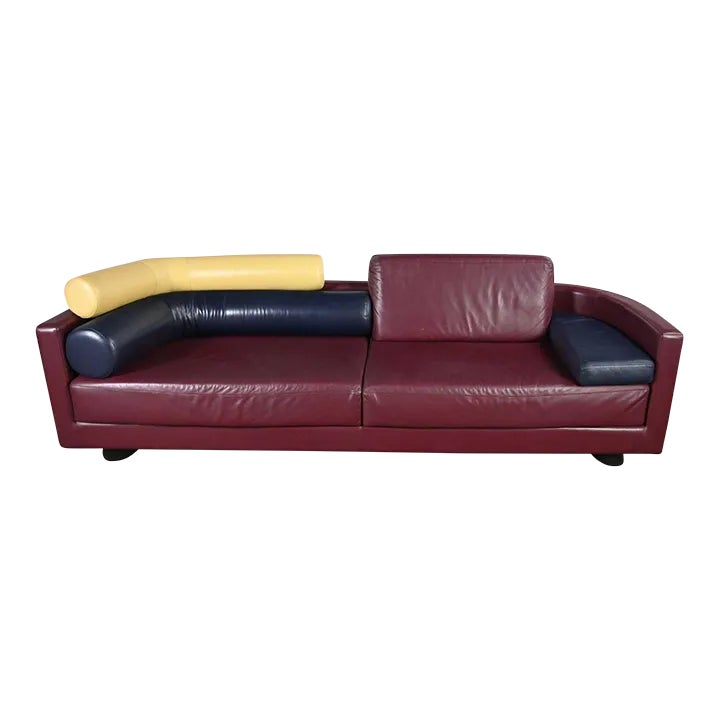Postmodern Italian Molto + Di Maroon Leather Sofa by Ammannati ...