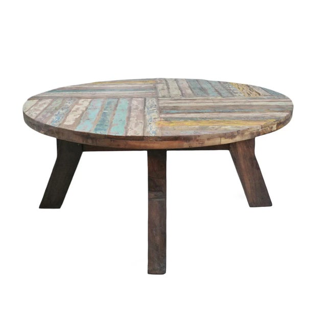 Reclaimed Round Boat Wood Coffee Table | Chairish