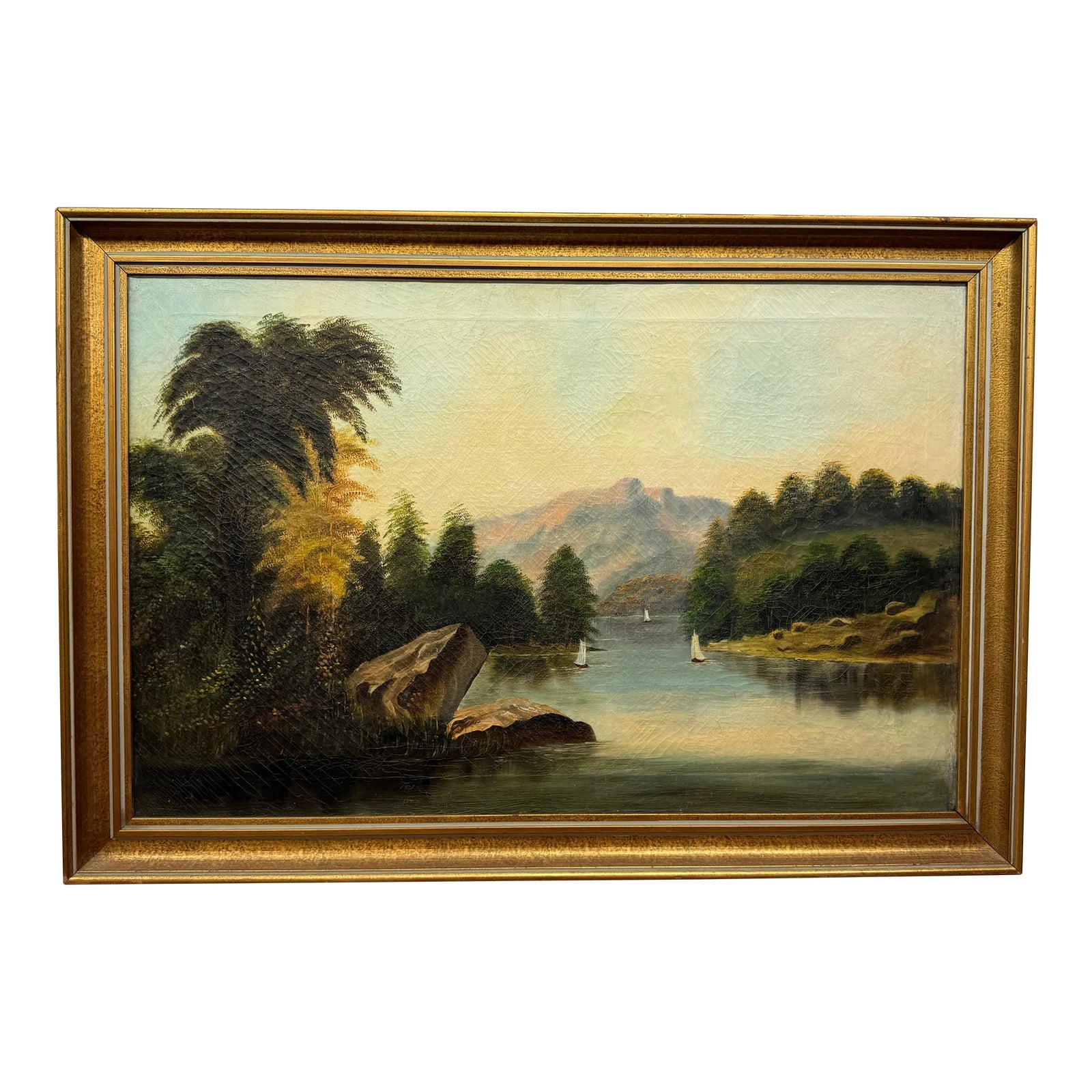 Beautiful Hudson River Scene, Landscape, Painting | Chairish